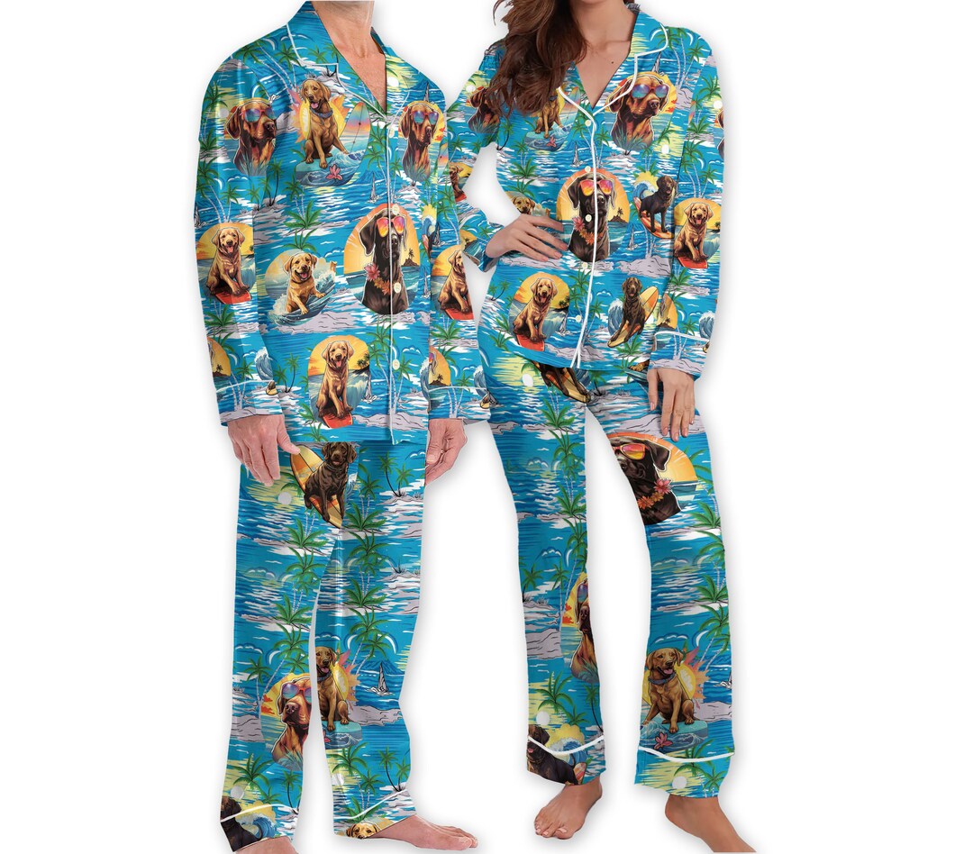 Labrador Retriever Surfing Beach Pajamas, Tropical Holiday Dog Pajamas ...