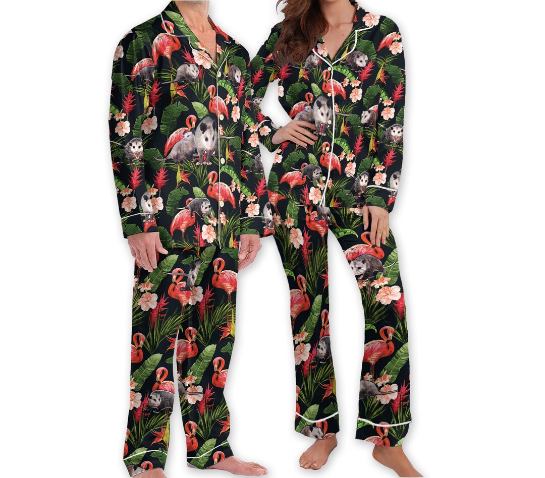 Flamingo Possum Pajamas, Tropical Opossum Pajamas Set, Palm Leaf ...