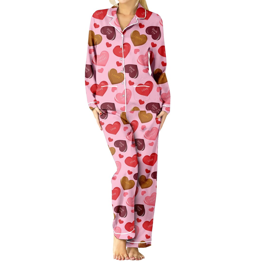 Candy Hearts Pajama Set Women Conversation Hearts Womens Lounge Pants ...