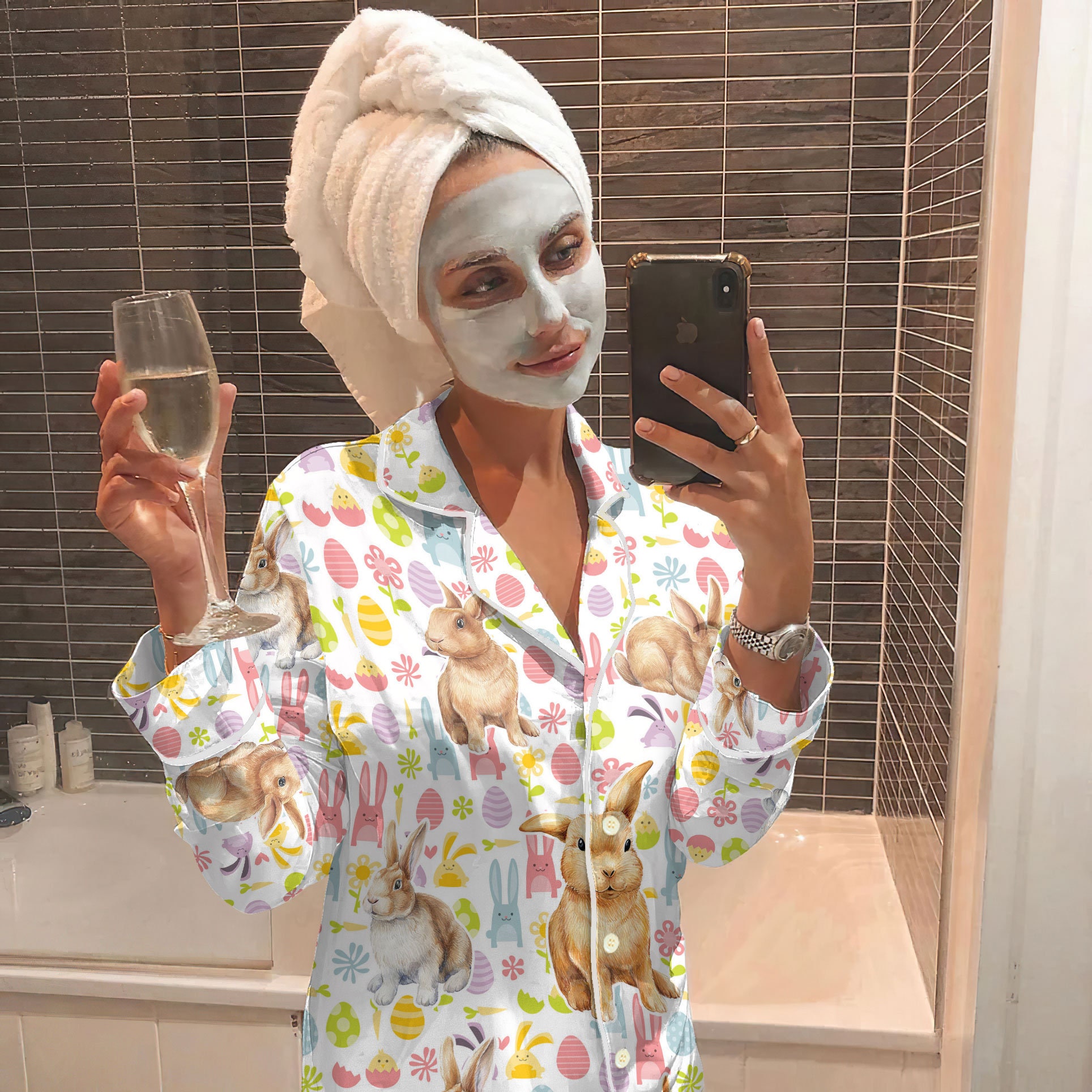 Cute Rabbit Hawaiian Pajamas, Animal Lover Aloha Pajama Set Women ...