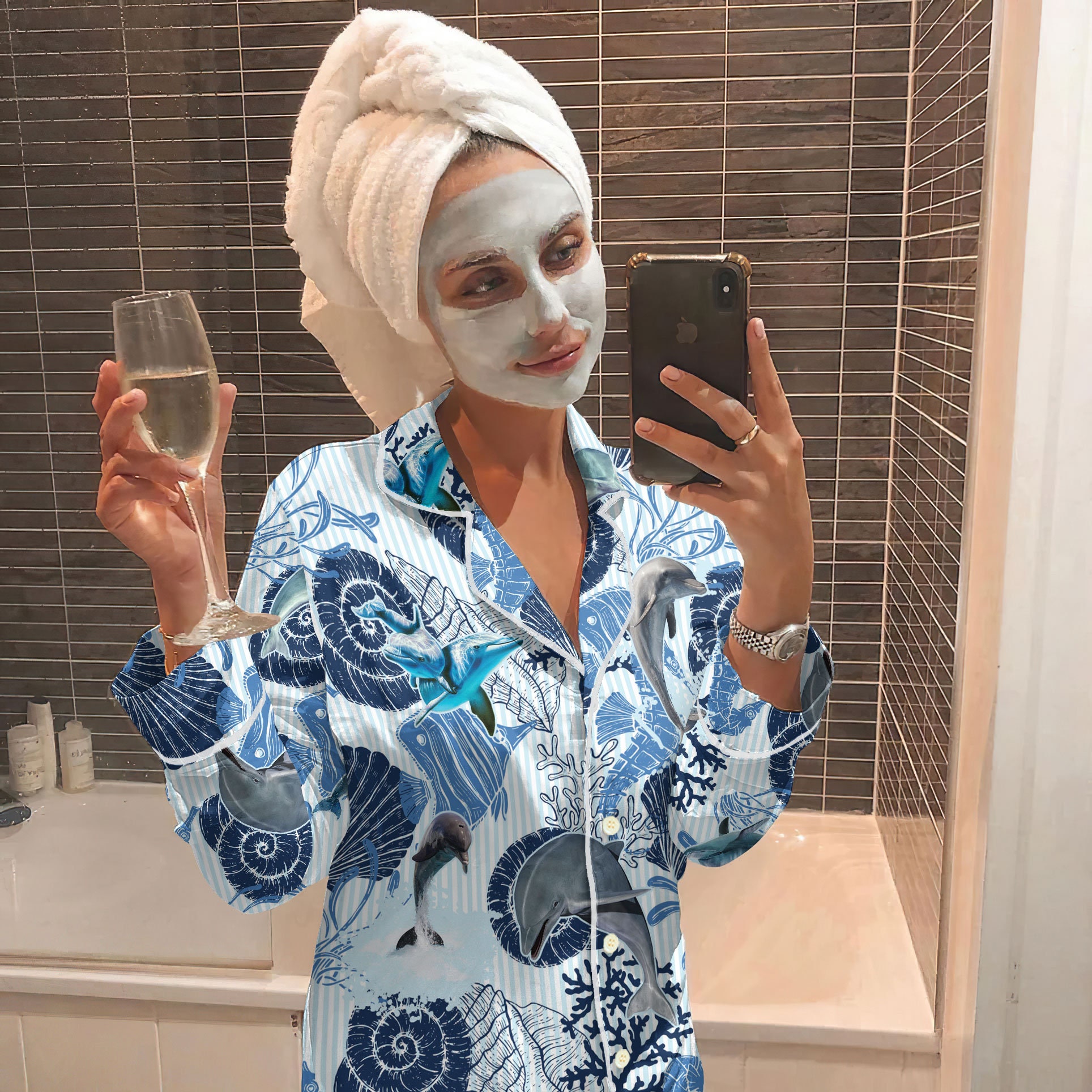 Dolphin Seahorse Pajamas, Seashells Beach Hawaiian Pajamas, Ocean Lover ...