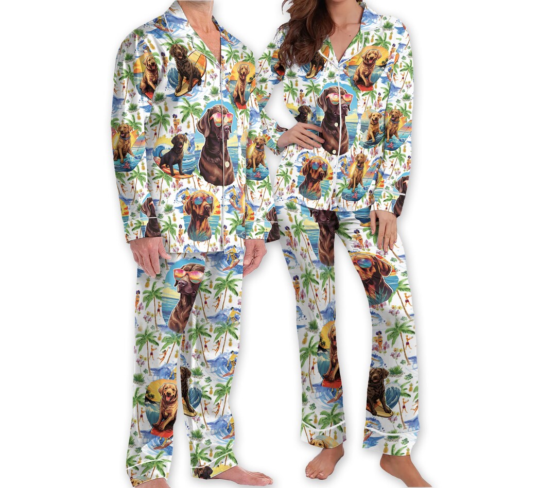 Summer Beach Labrador Pajamas, Blue Dog Pajamas Set, Dog Pjs Gift for ...