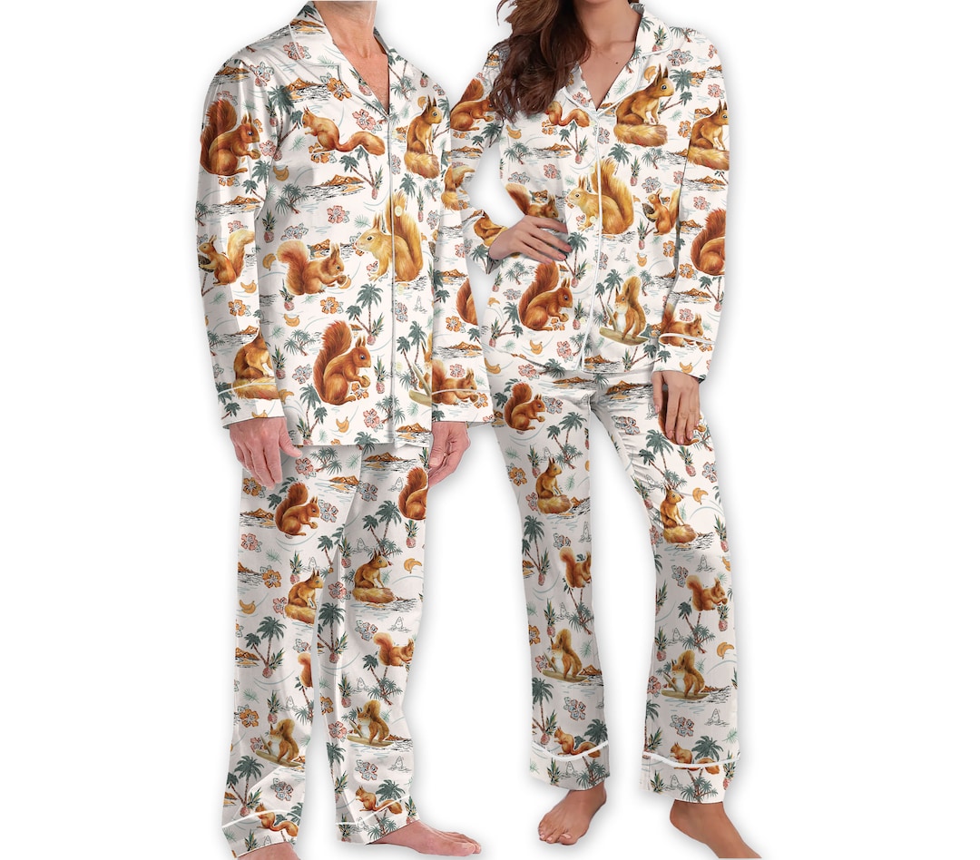 Cute Squirrel Holiday Pajamas Tropical Squirrel Hawaiian Pajamas ...