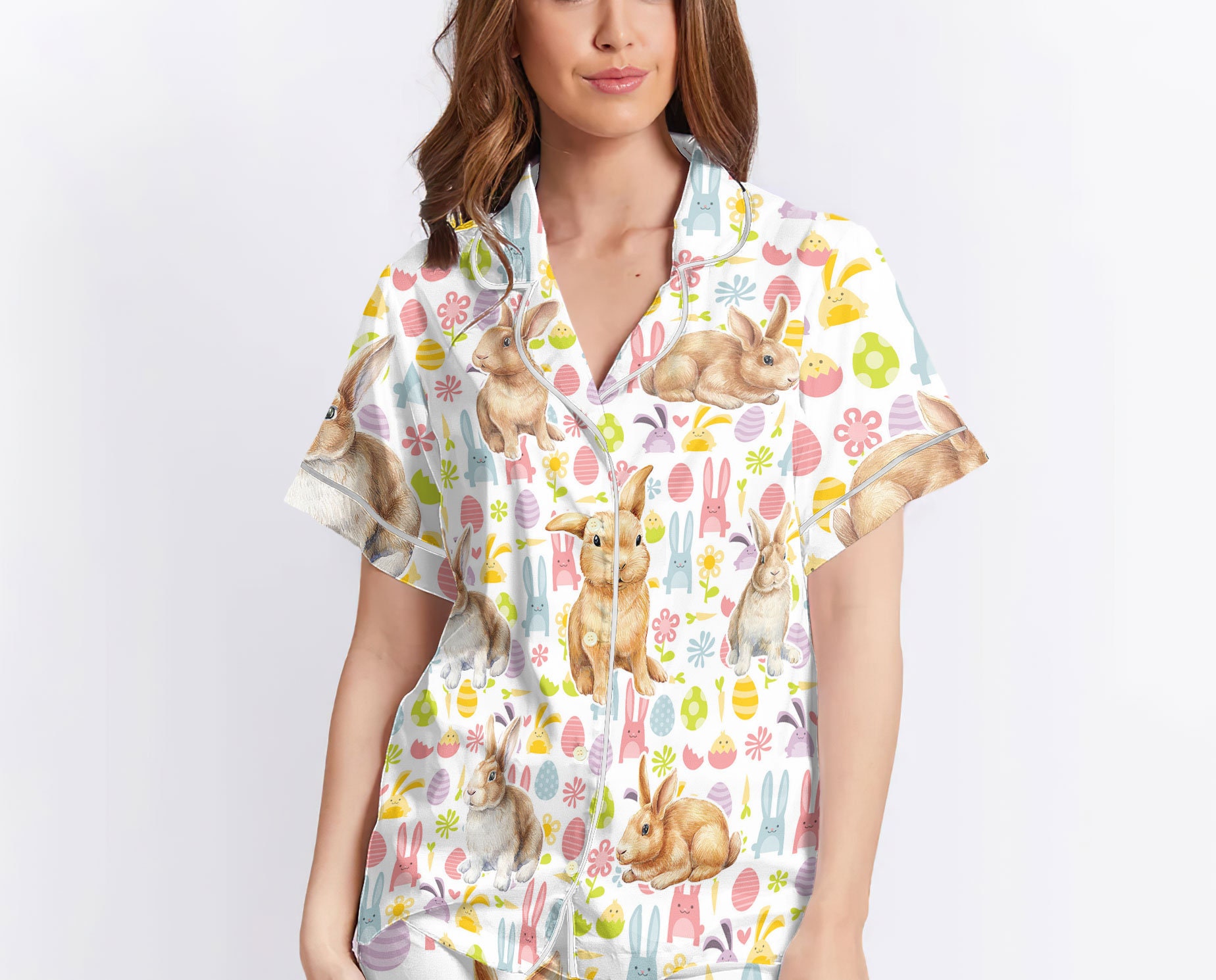 Cute Rabbit Hawaiian Pajamas, Animal Lover Aloha Pajama Set Women ...