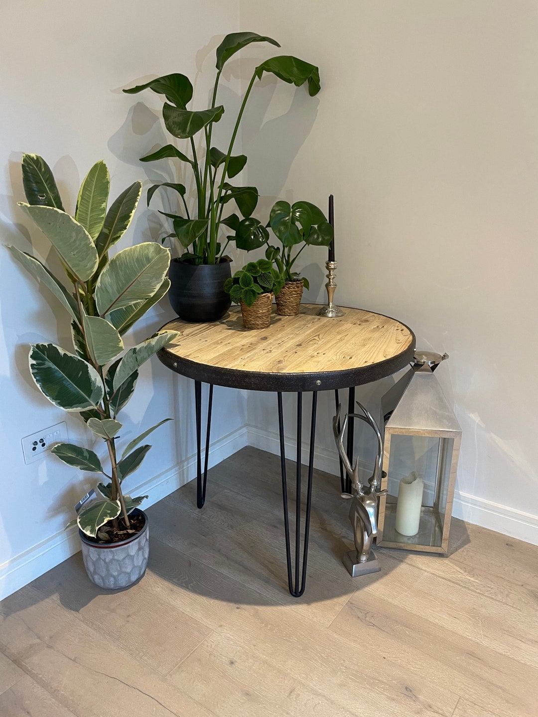 Round Dining Table With Antique Iron Cart-wheel Surround, Handmade With ...