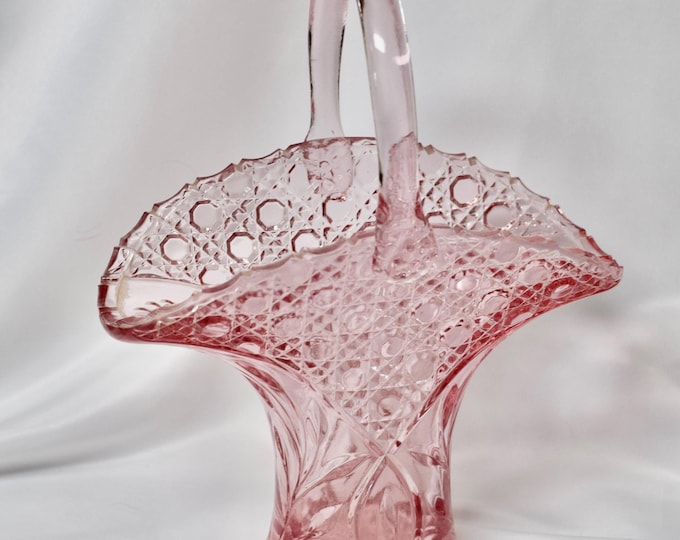 Vintage L.E Smith Depression Glass Wedding Basket | Pink Wedding Basket ...