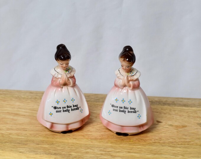 Vintage Enesco Praying Lady Salt & Pepper Shakers: Mid-century Ceramic ...