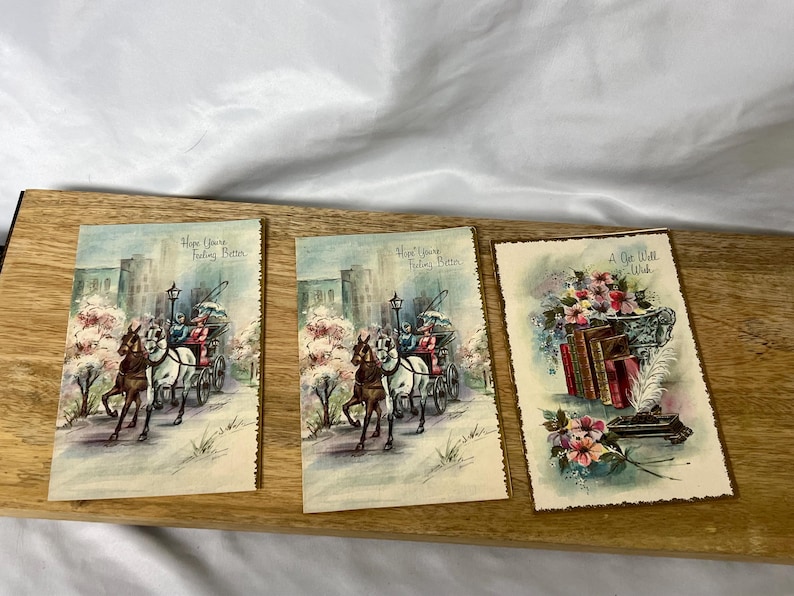Vintage Get Well Cards Set: 1950s Horse & Carriage Illustration - Etsy
