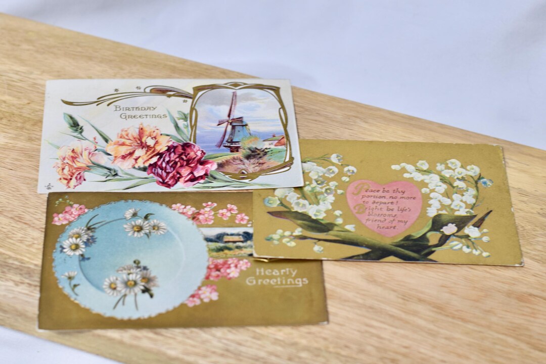 Set of 3 Antique Floral Postcards | Early 1900s Embossed Greetings ...