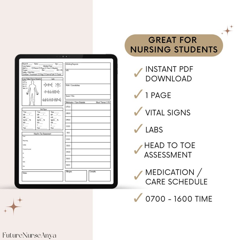 Nursing Student Clinical Sheet Template PDF DOWNLOAD - Etsy