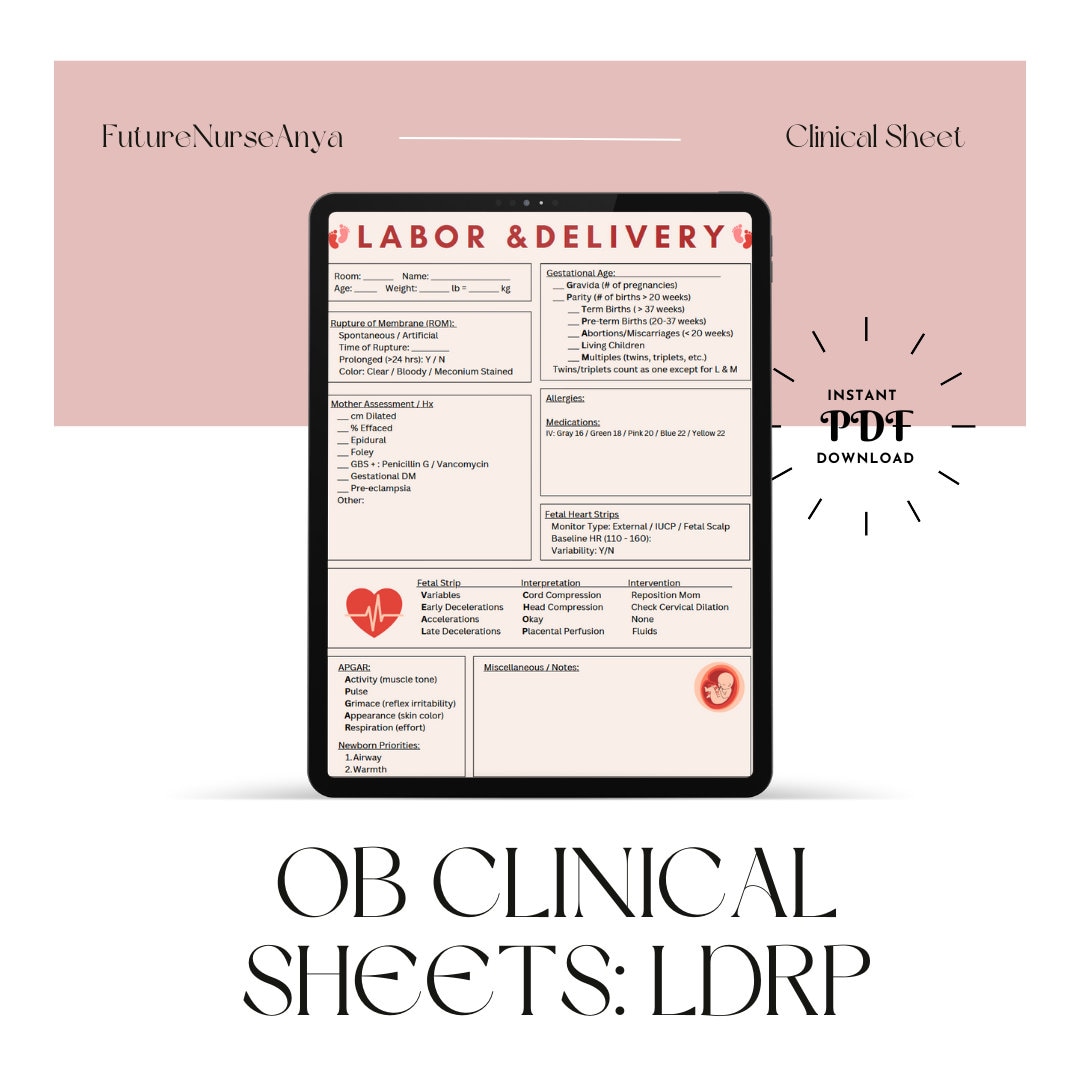 Nursing OB Clinical Sheet PDF Digital Download - Etsy