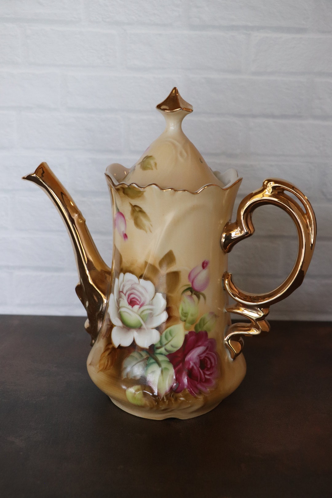 Lefton Heritage Brown Rose Floral Coffee Pot or Teapot With Lid #1866 ...