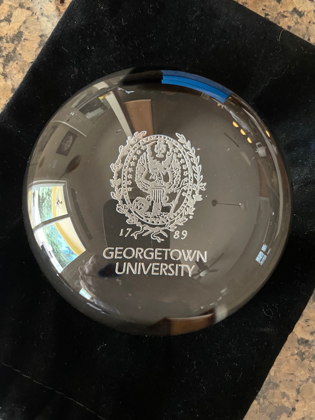 Vintage Georgetown University Domed Glass Paperweight in Velvet Bag - Etsy