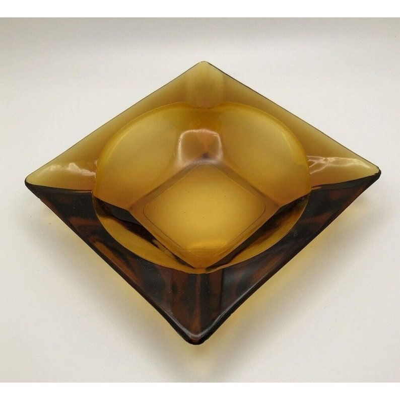 Vintage Amber Square Glass Ashtray 4.5 4 Slot Mid-century Modern ...
