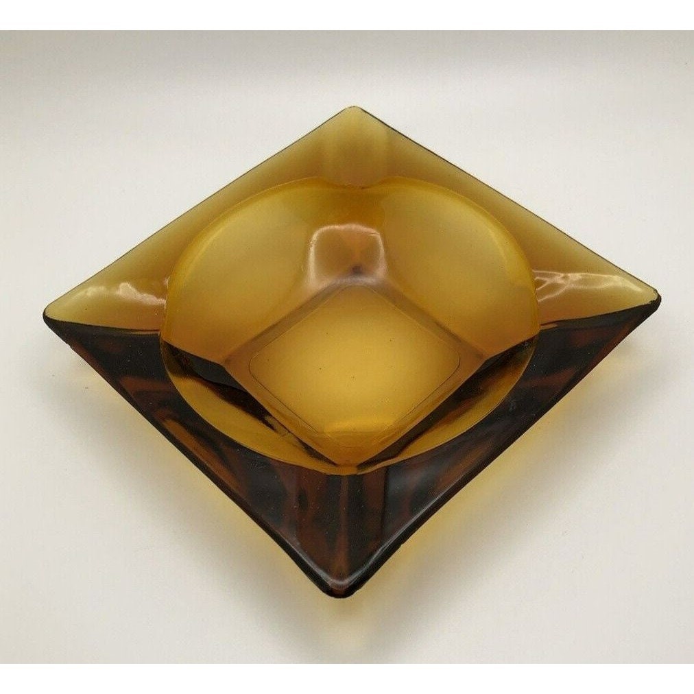 Vintage Amber Square Glass Ashtray 4.5 4 Slot Mid-century Modern ...