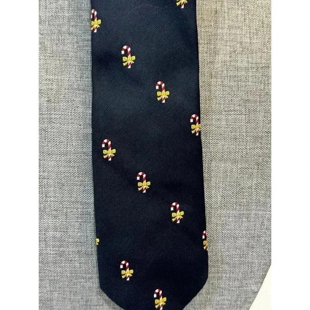 Men's Necktie Navy Blue Holiday Classic Christmas Tie Candy Canes Bows ...