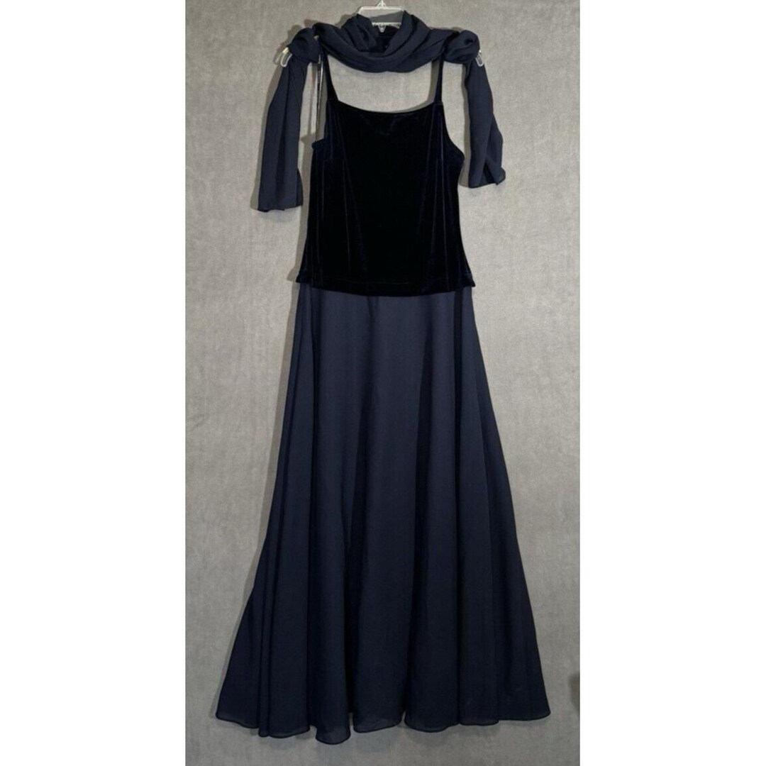 Vintage Rhapsody Formal Dress Full Length Navy Blue Sleeveless Velvet ...