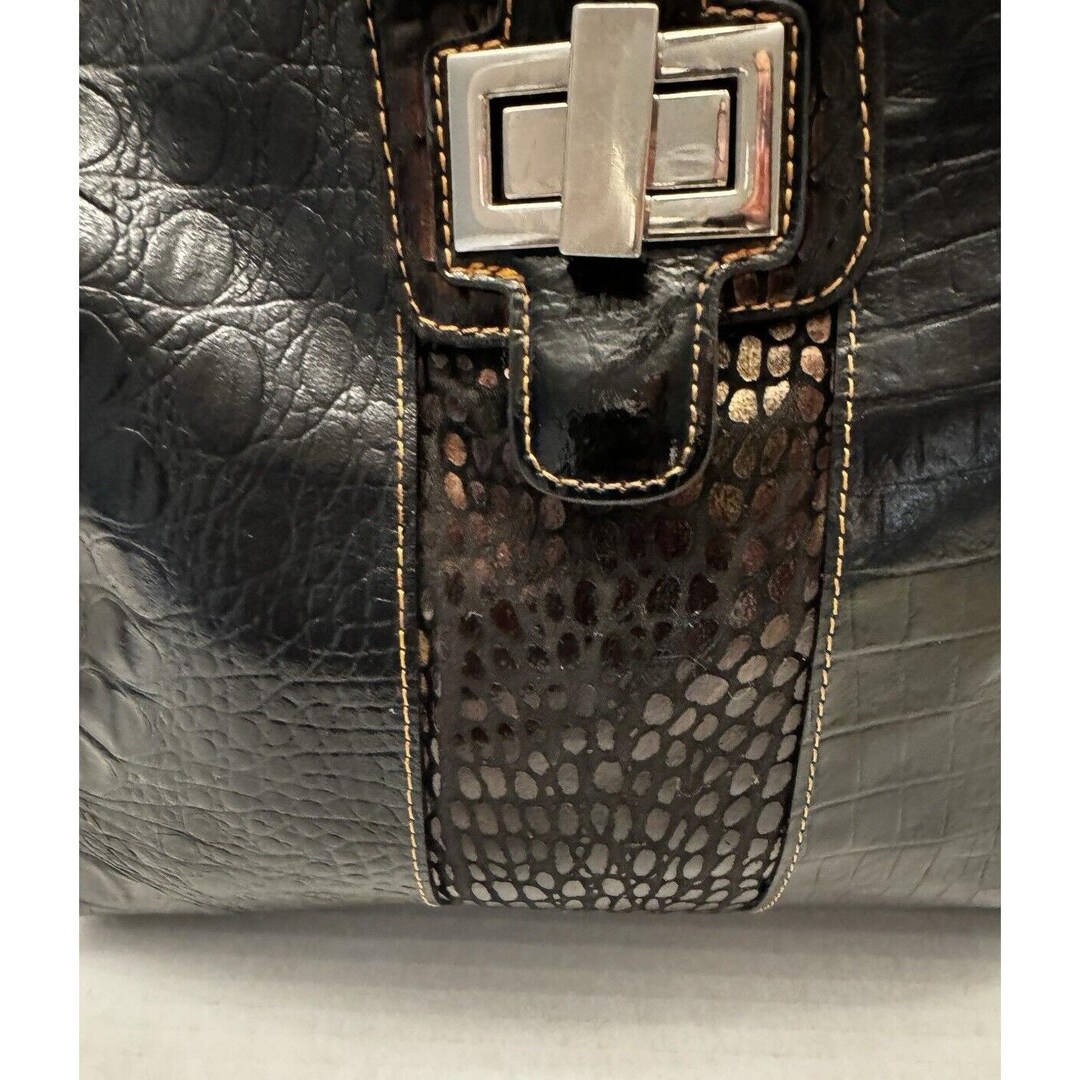 MC Marc Chantal Black Croc Embossed Leather Shoulder Bag Metallic Snake ...