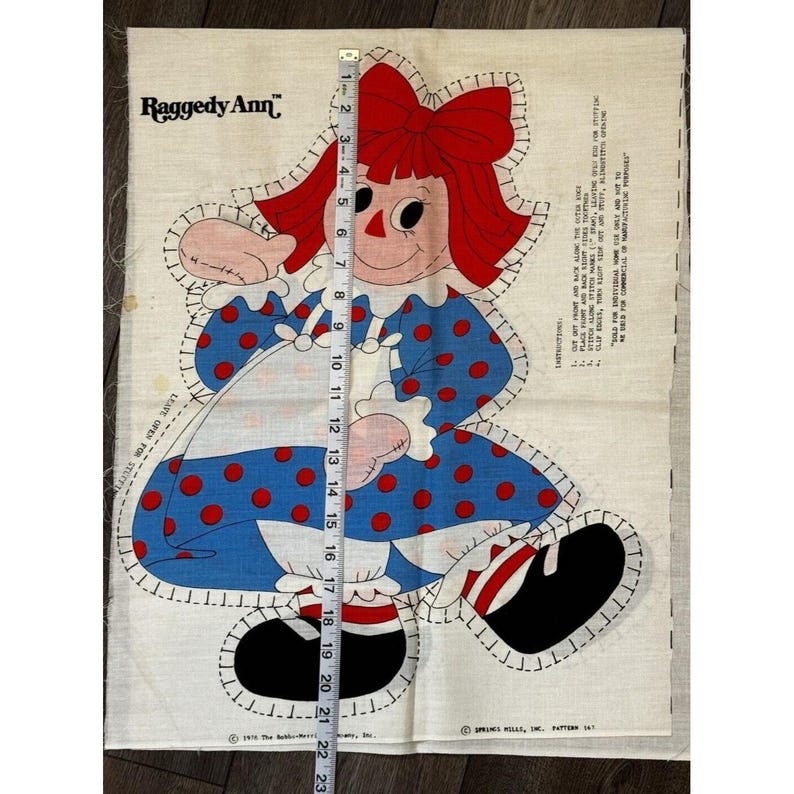 Vintage 70s Raggedy Ann Fabric Panel Cut and Stitch Doll Pillow 1978 ...