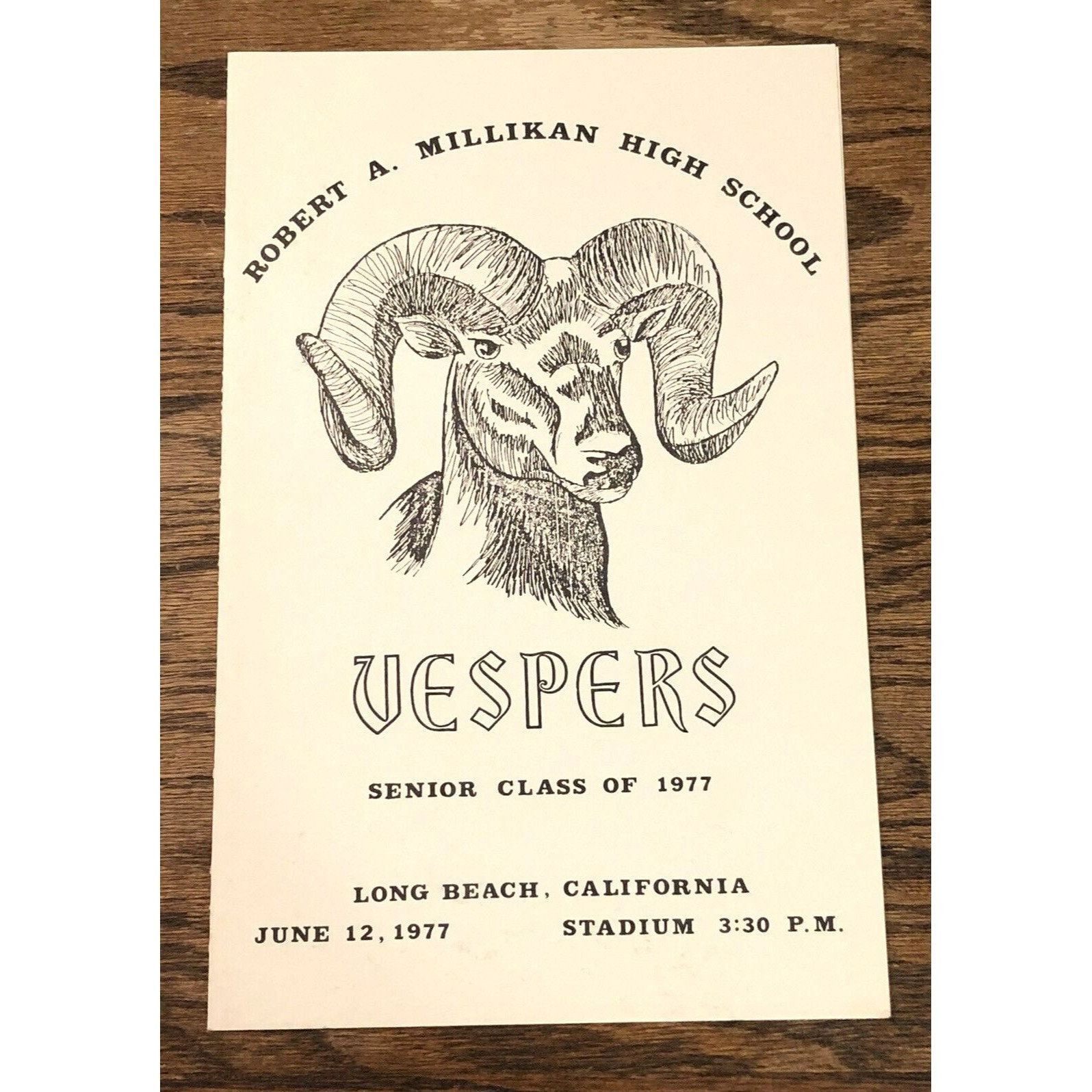 VTG Millikan High School Class of 1977 Graduation Program Aries Vespers ...