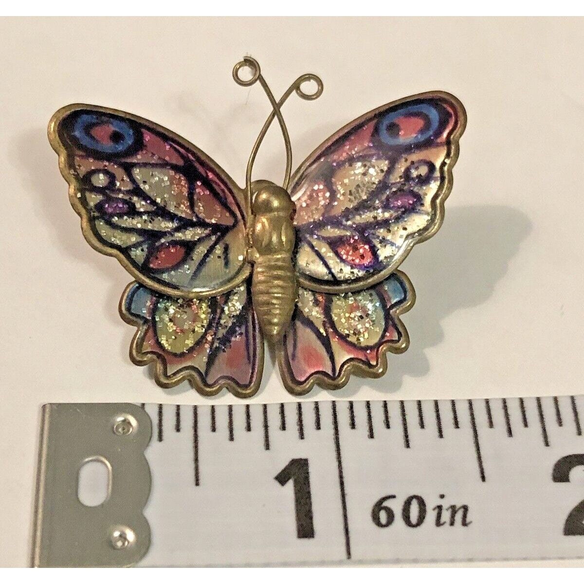 Glitter Enamel Articulated Riveted Butterfly Brooch Pin Womens Gold ...