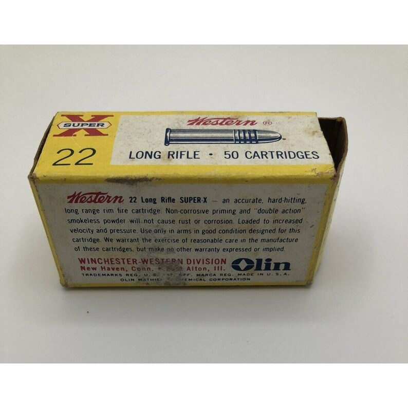 Vintage Western 22 Long Rifle Rim Fire Cartridges Super-x Box (EMPTY ...
