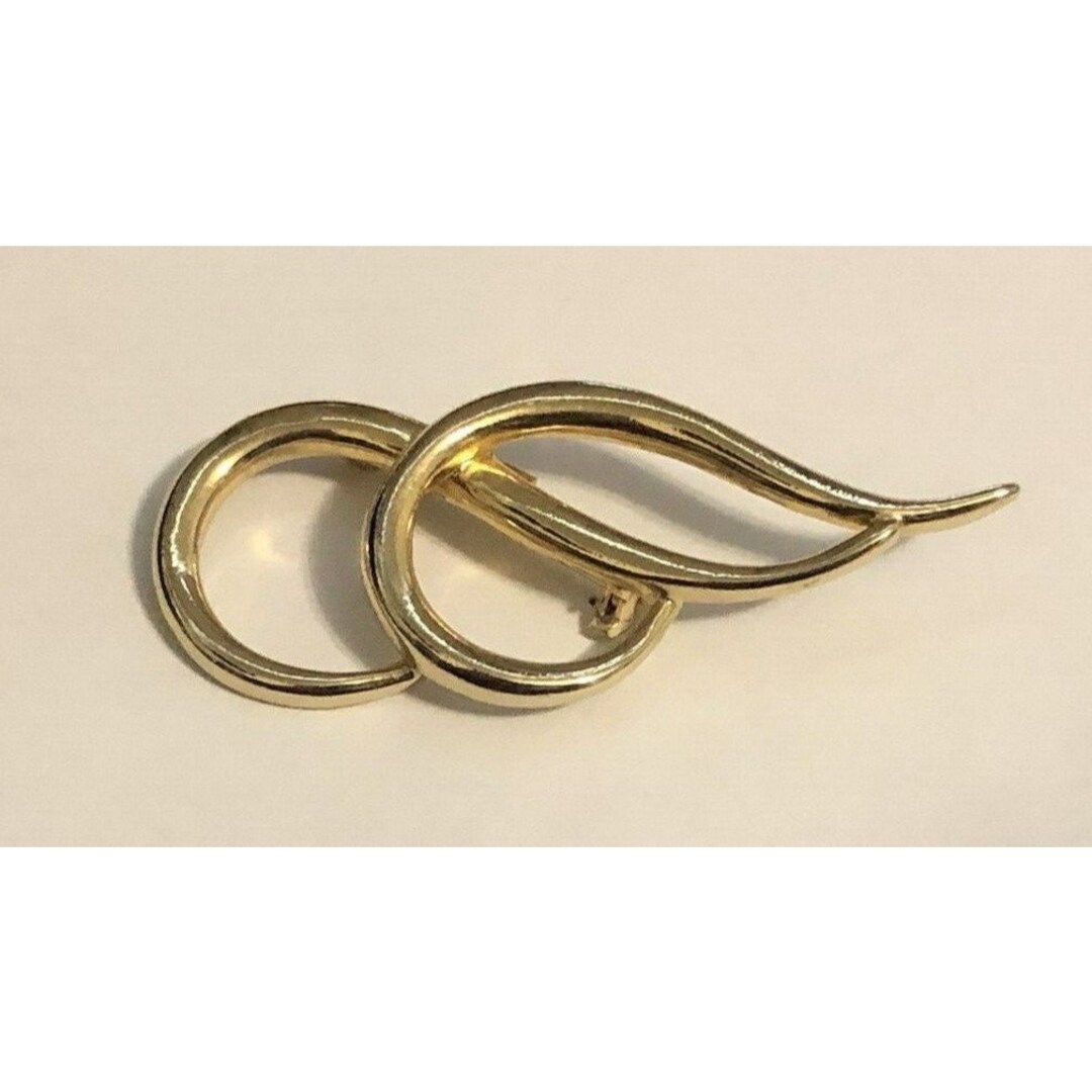 Vintage Piscitelli Brooch Modernist Swirl Shiny Gold Plated 70s Broach ...