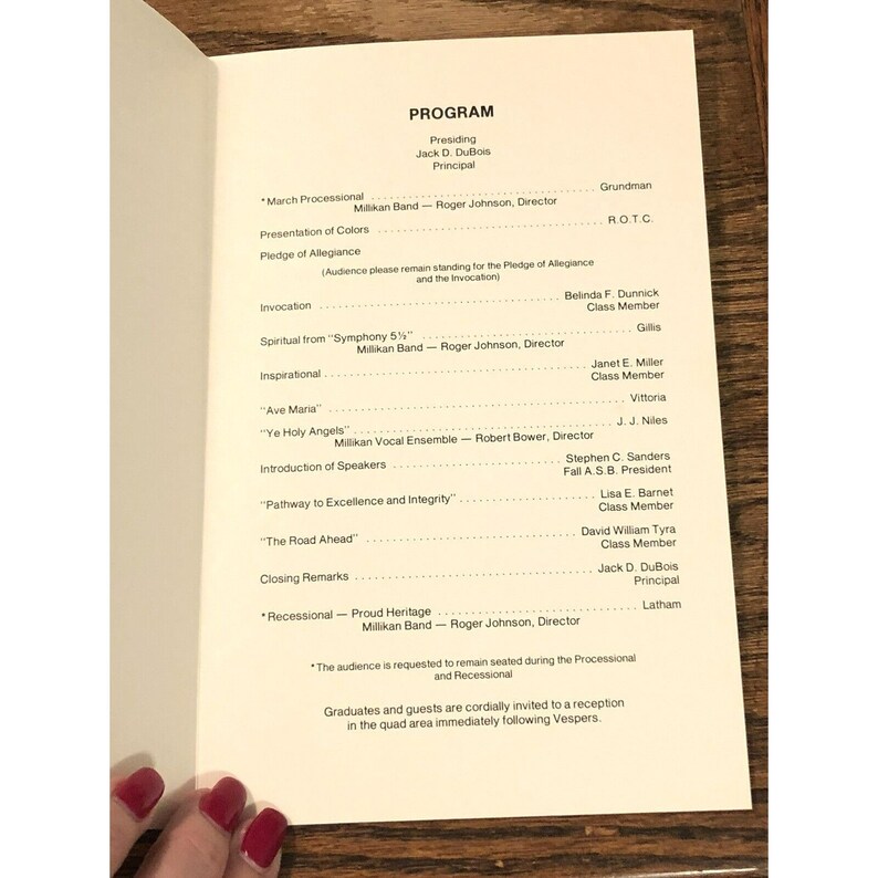 VTG Millikan High School Class of 1977 Graduation Program Aries Vespers ...