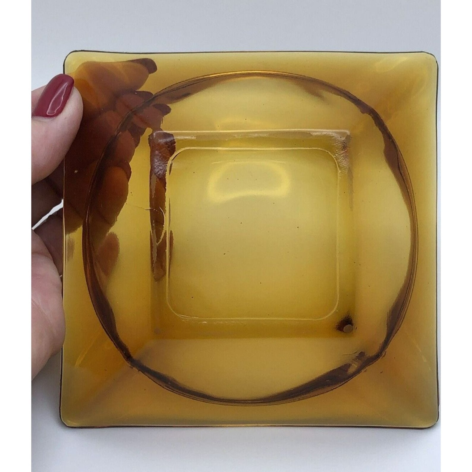 Vintage Amber Square Glass Ashtray 4.5 4 Slot Mid-century Modern ...