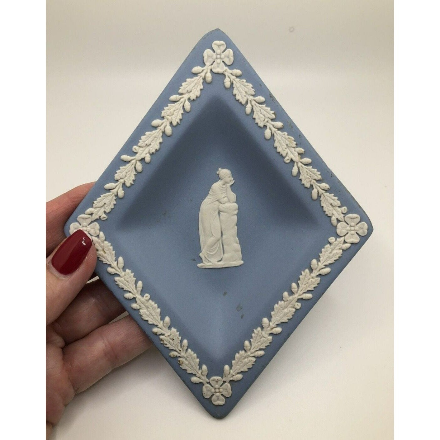 VTG Wedgwood Jasperware Trinket Dish Blue White Diamond Shape - Etsy