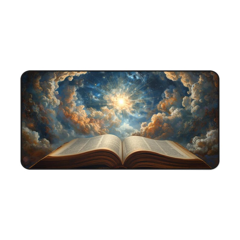 Open Bible With Radiant Sky Desk Mat | Mystical Literature Mousepad - Etsy