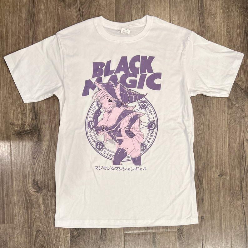 Black Magic Cartoon Graphic T-shirt, Japanese Magician Gal Tee for Men ...
