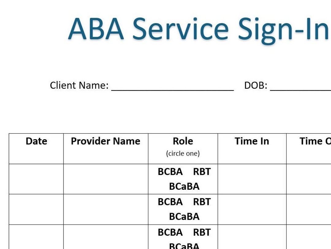 ABA Service Provider Log-in Sheet - Etsy