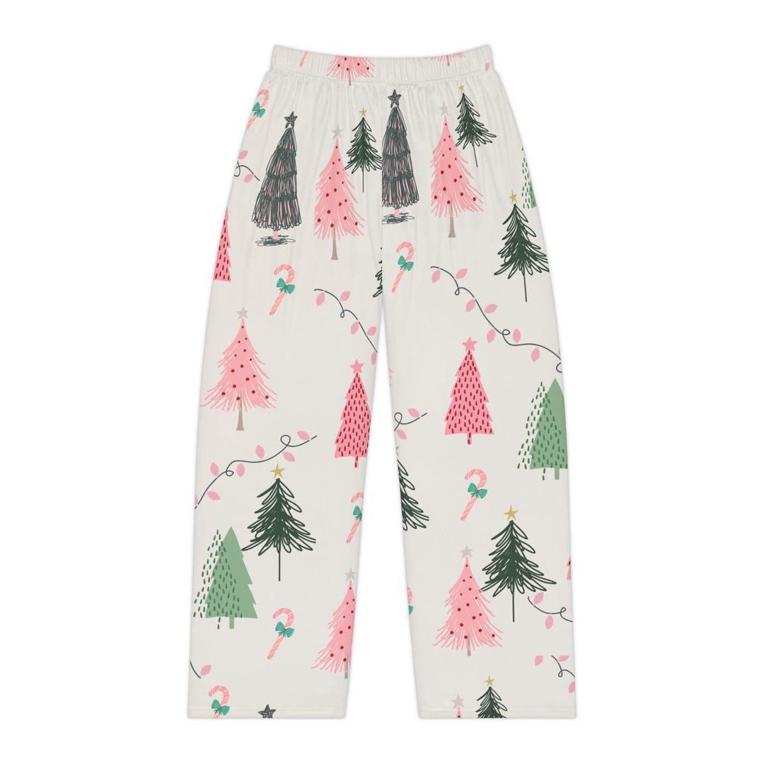Women's Pajama Pants Pink Holiday Christmas Tree Loungewear, Festive ...
