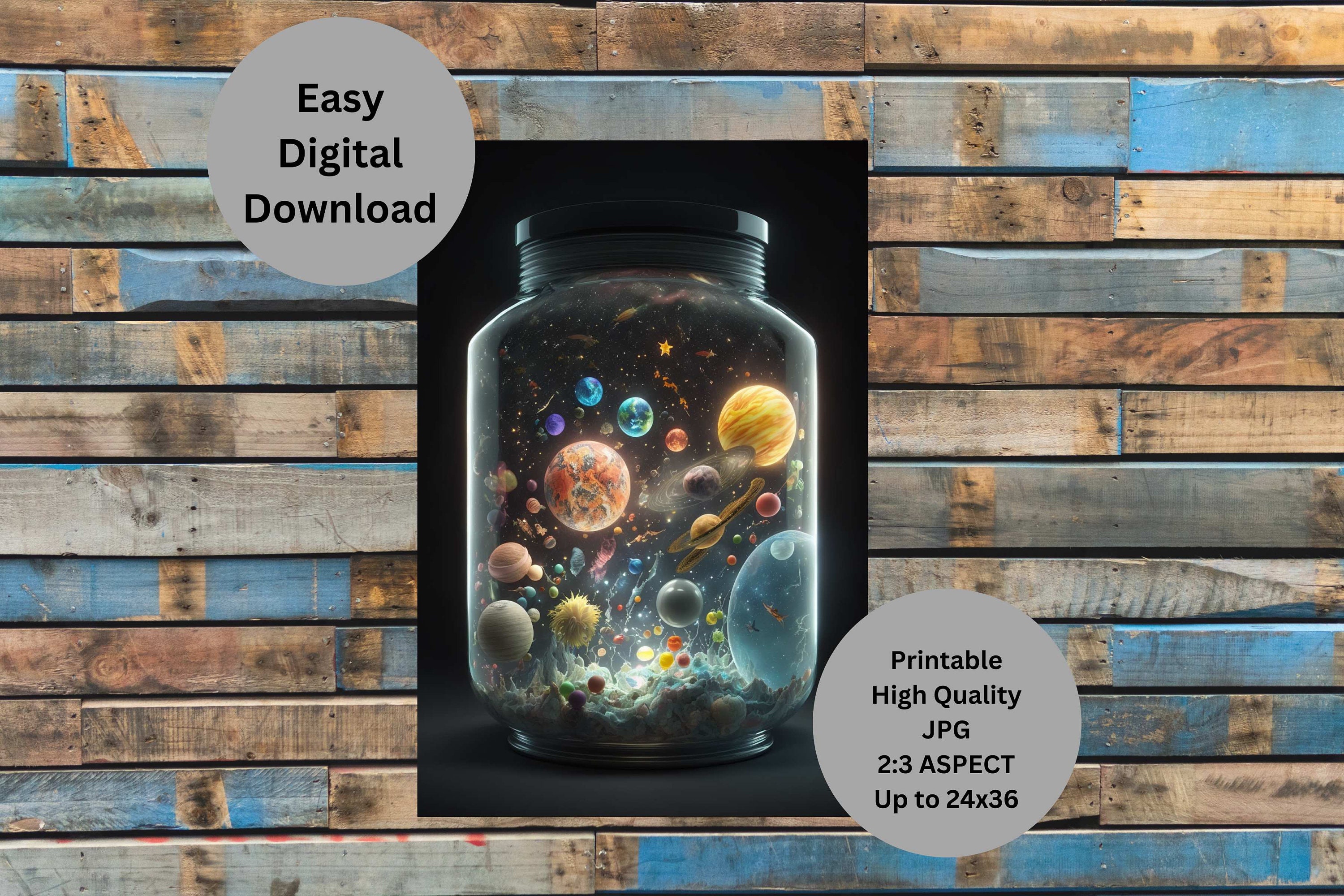 Planets in a Jar, Digital Download, AI ART, Stars, Stunning Solar ...