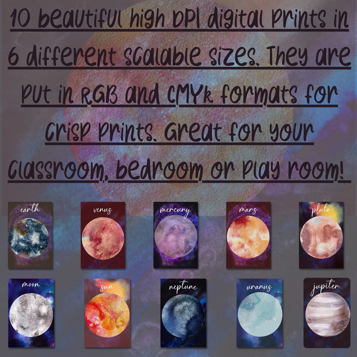 Solar System Set of 10 Planets PRINTABLE ART Space Wall Art Children ...