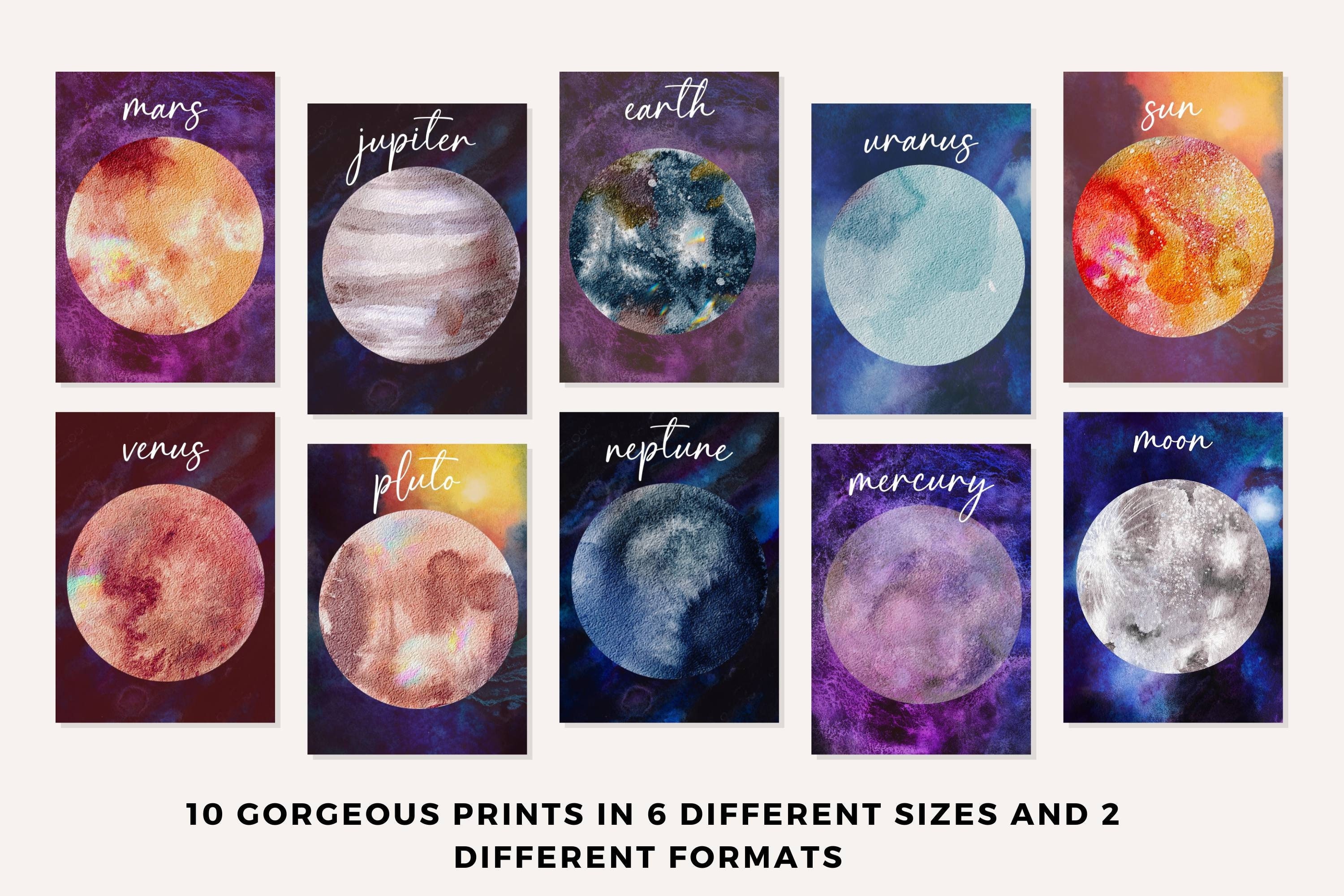 Solar System Set of 10 Planets PRINTABLE ART Space Wall Art Children ...