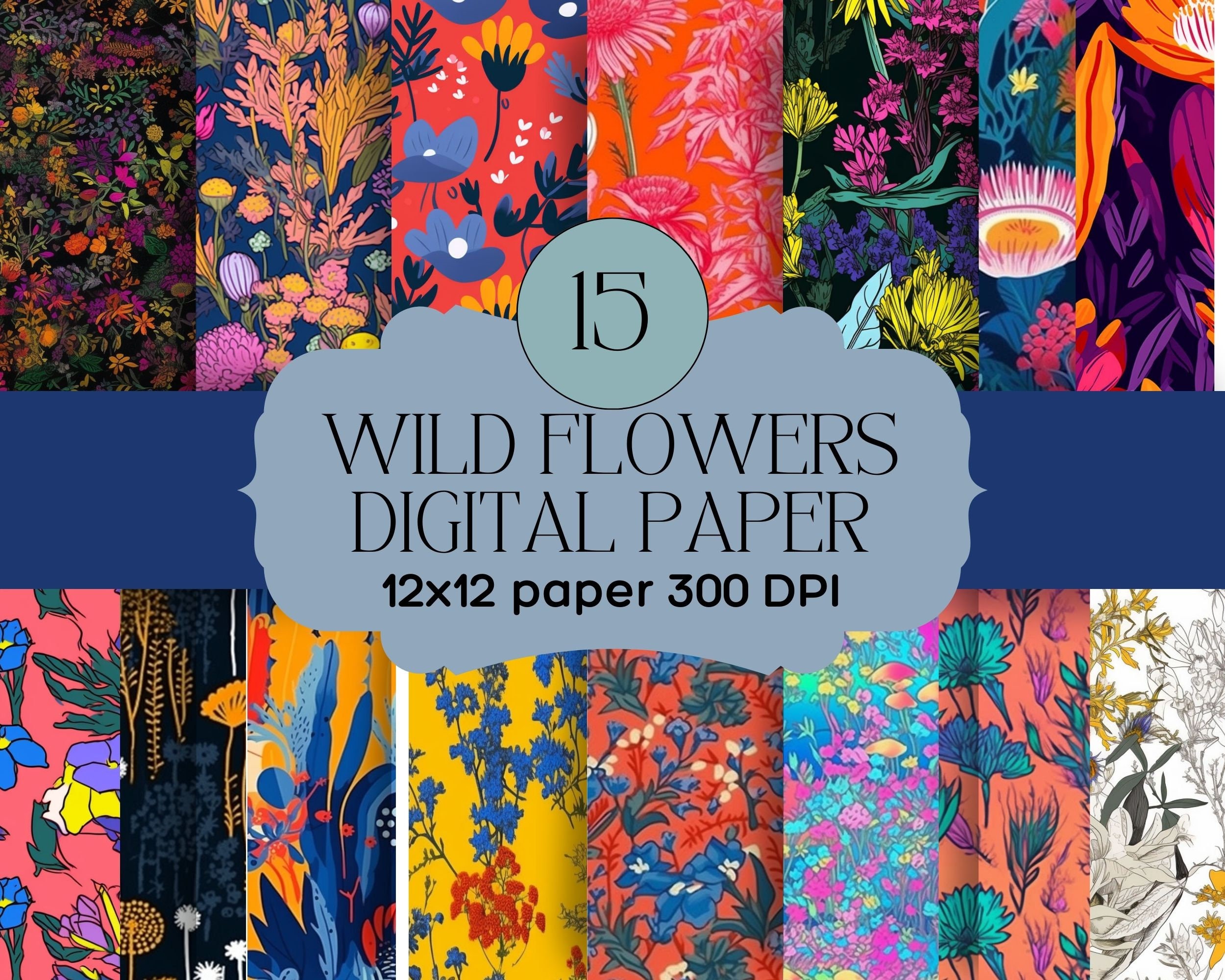 Gorgeous Wildflower Digital Wallpaper, Seamless Pattern, 300 DPI, 12x12 ...