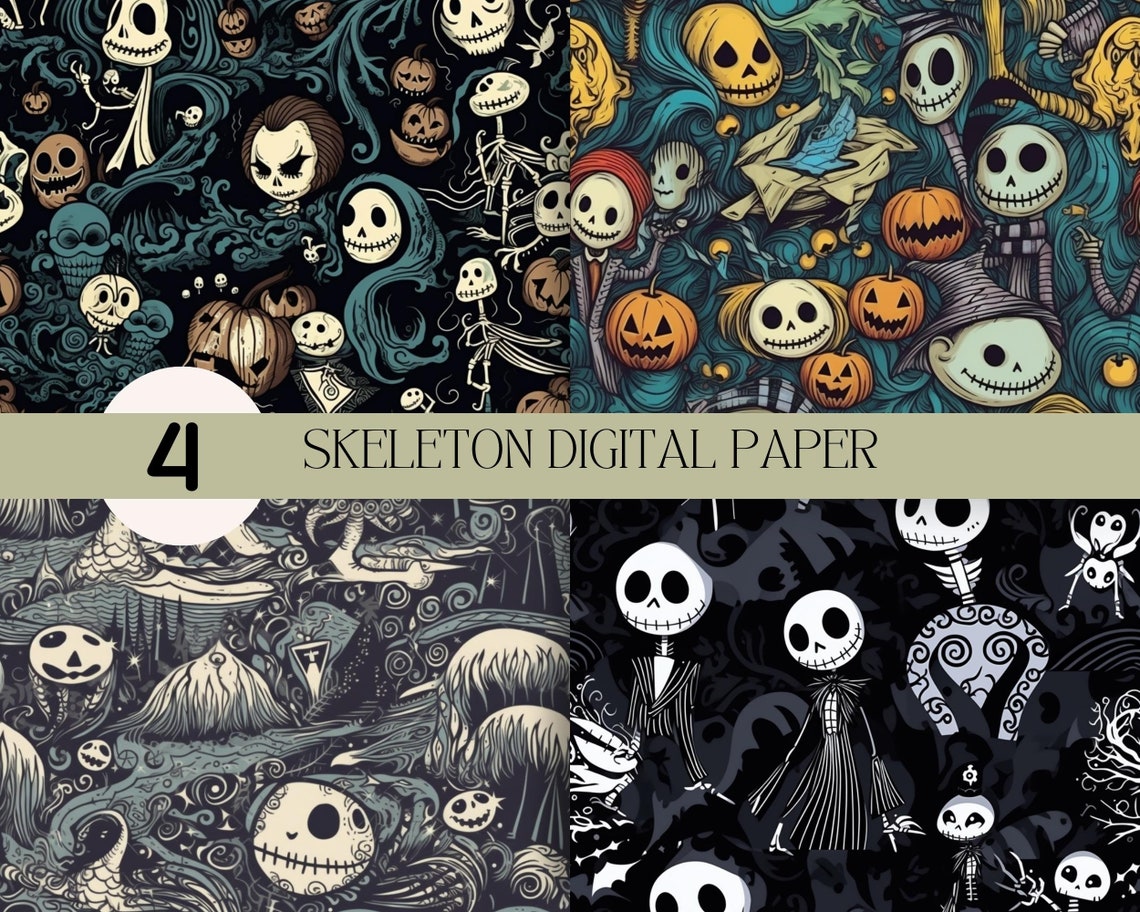 Tim Burton Inspired Skeleton Digital Paper- High-quality Seamless ...