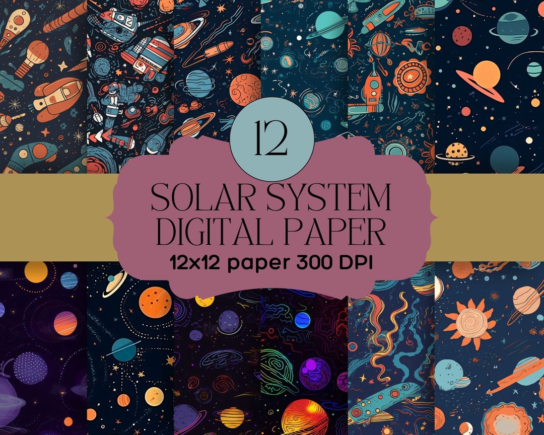 Space, Solar System, Kids Digital Wallpaper, 300 DPI, 12x12 Commercial ...
