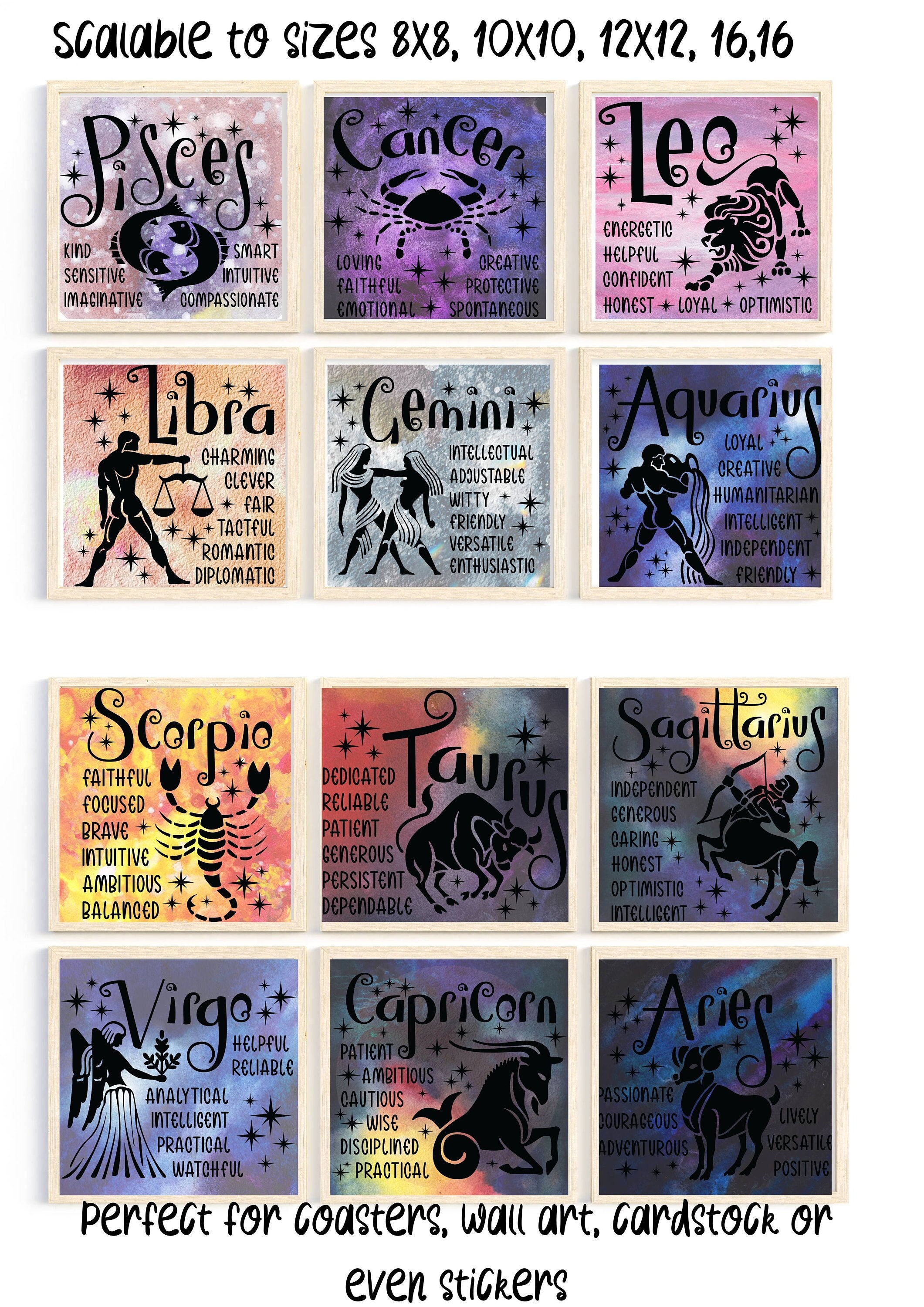 12pc Horoscope Print Set | Zodiac Printable Gifts | Astrology Digital ...