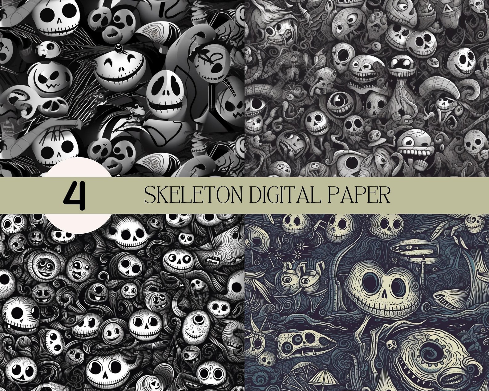 Tim Burton Inspired Skeleton Digital Paper- High-quality Seamless ...