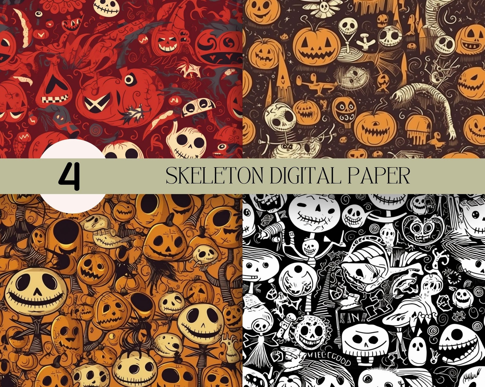 Tim Burton Inspired Skeleton Digital Paper- High-quality Seamless ...