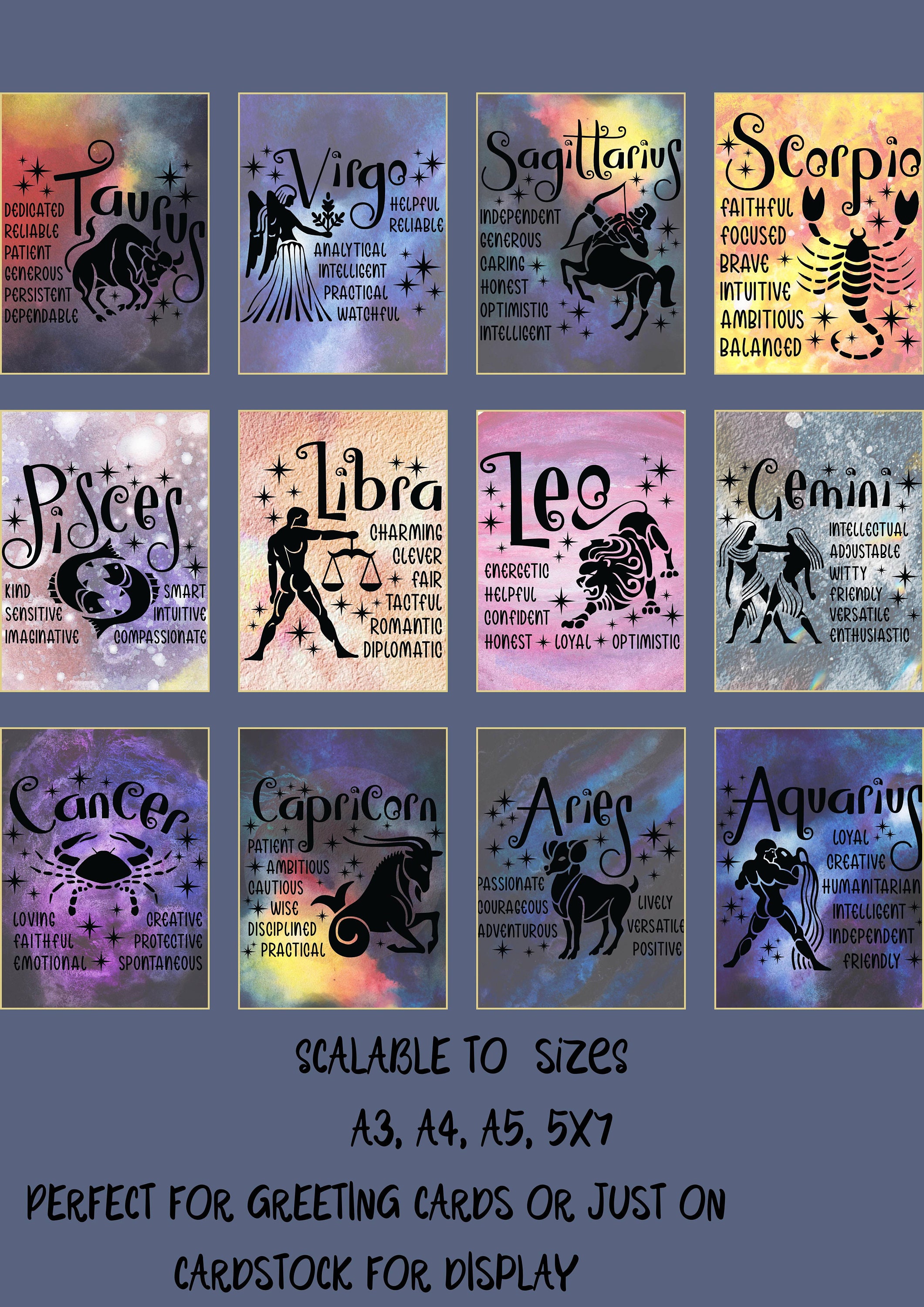 12pc Horoscope Print Set | Zodiac Printable Gifts | Astrology Digital ...