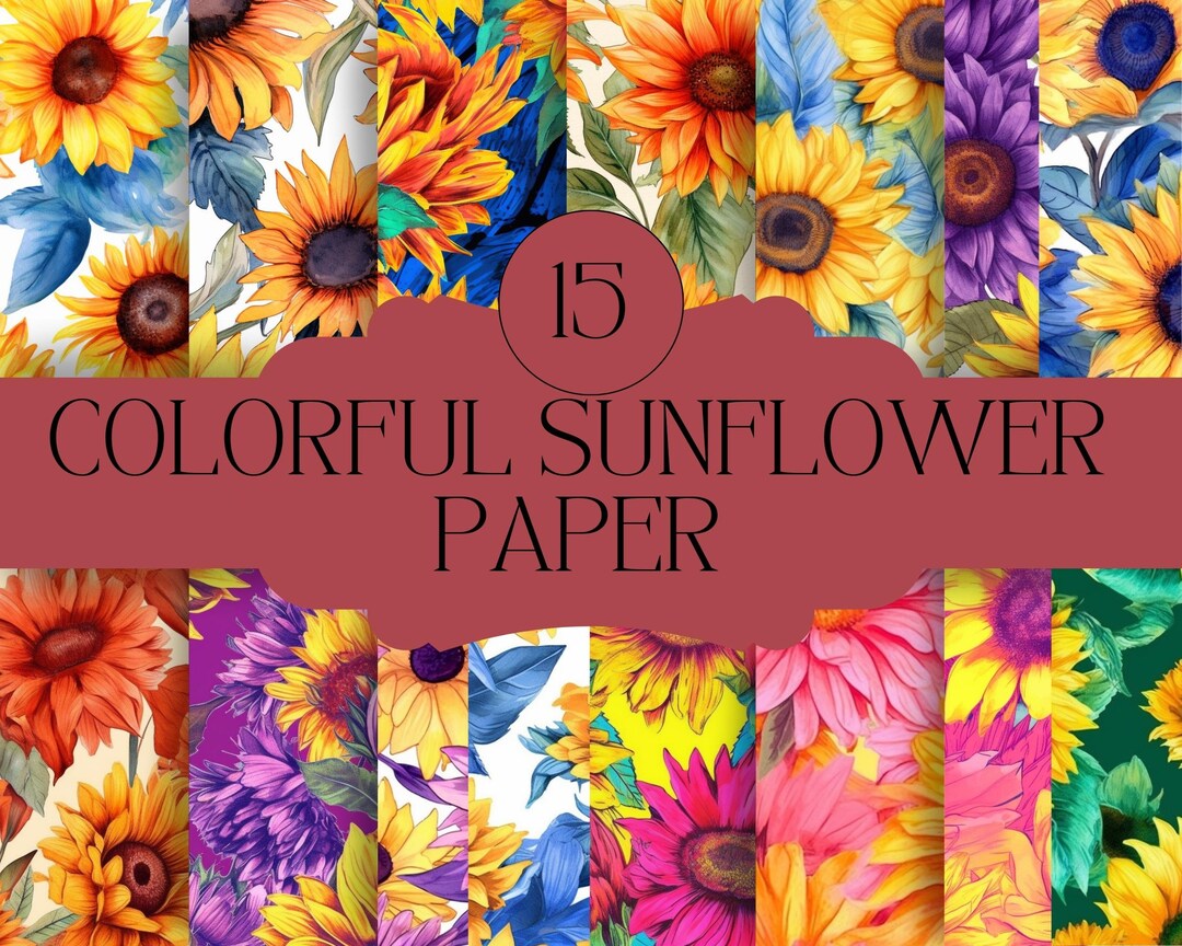Sunflower Watercolor Digital Paper, Risograph of Sunflowers, Seamless ...