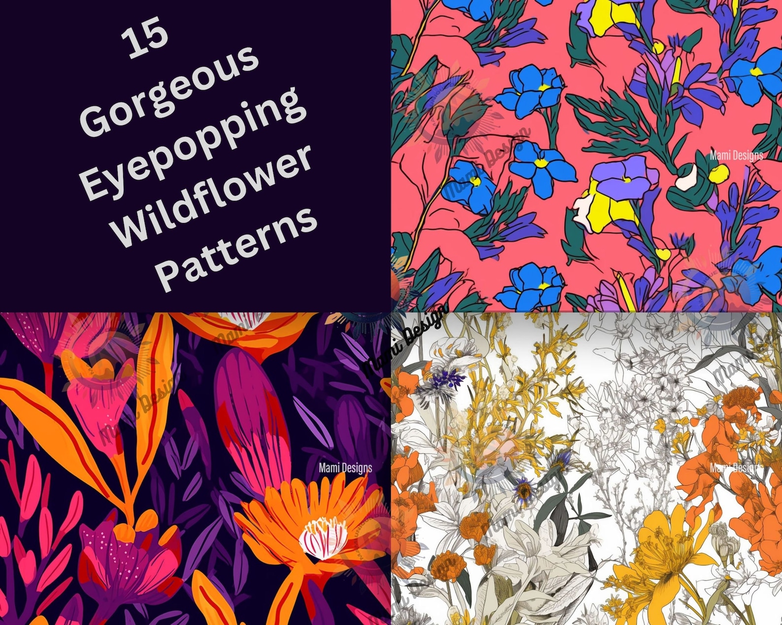 Gorgeous Wildflower Digital Wallpaper, Seamless Pattern, 300 DPI, 12x12 ...