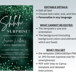 Emerald Green Surprise Birthday Invitation, Elegant Adult Party Invite ...