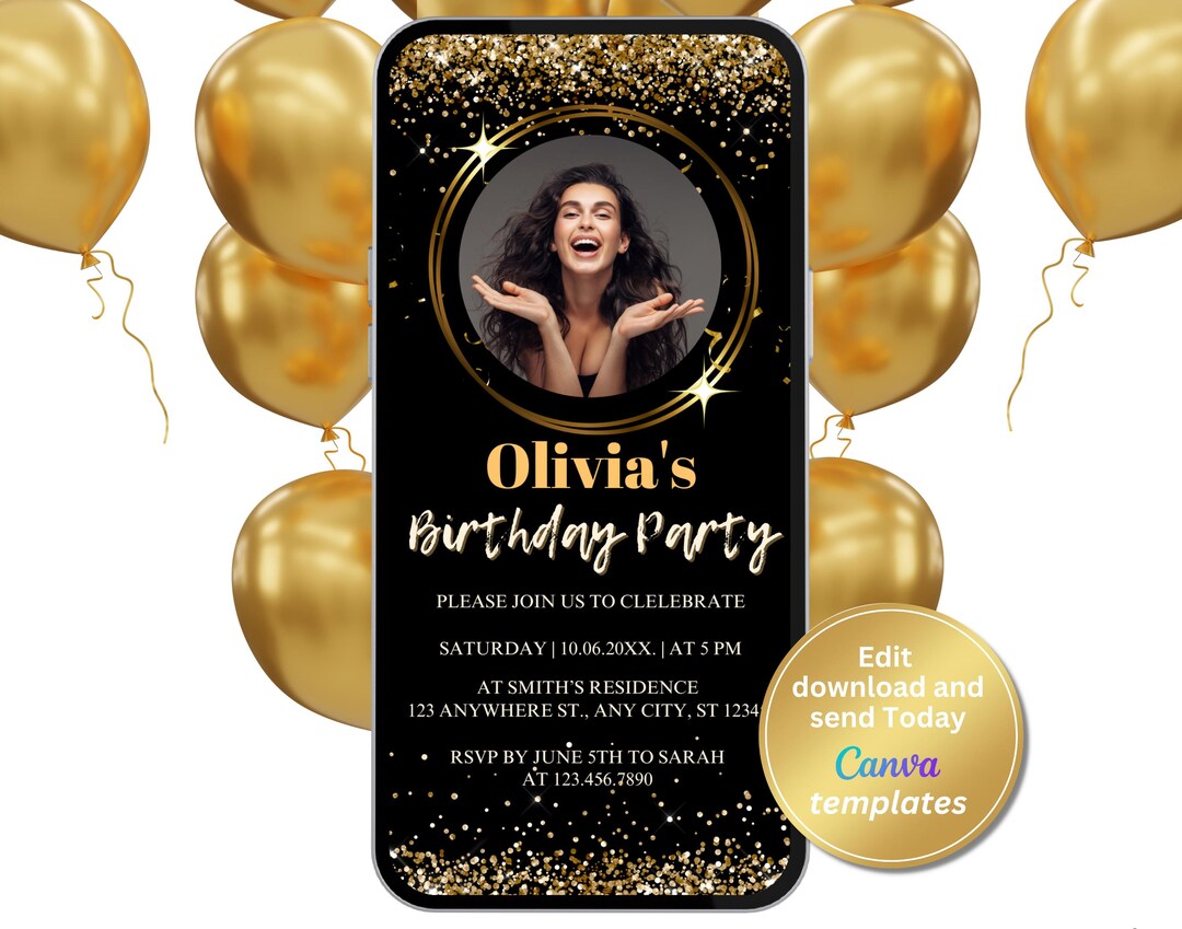 Digital Birthday Photo Invitation, Electronic Birthday Party Invite ...