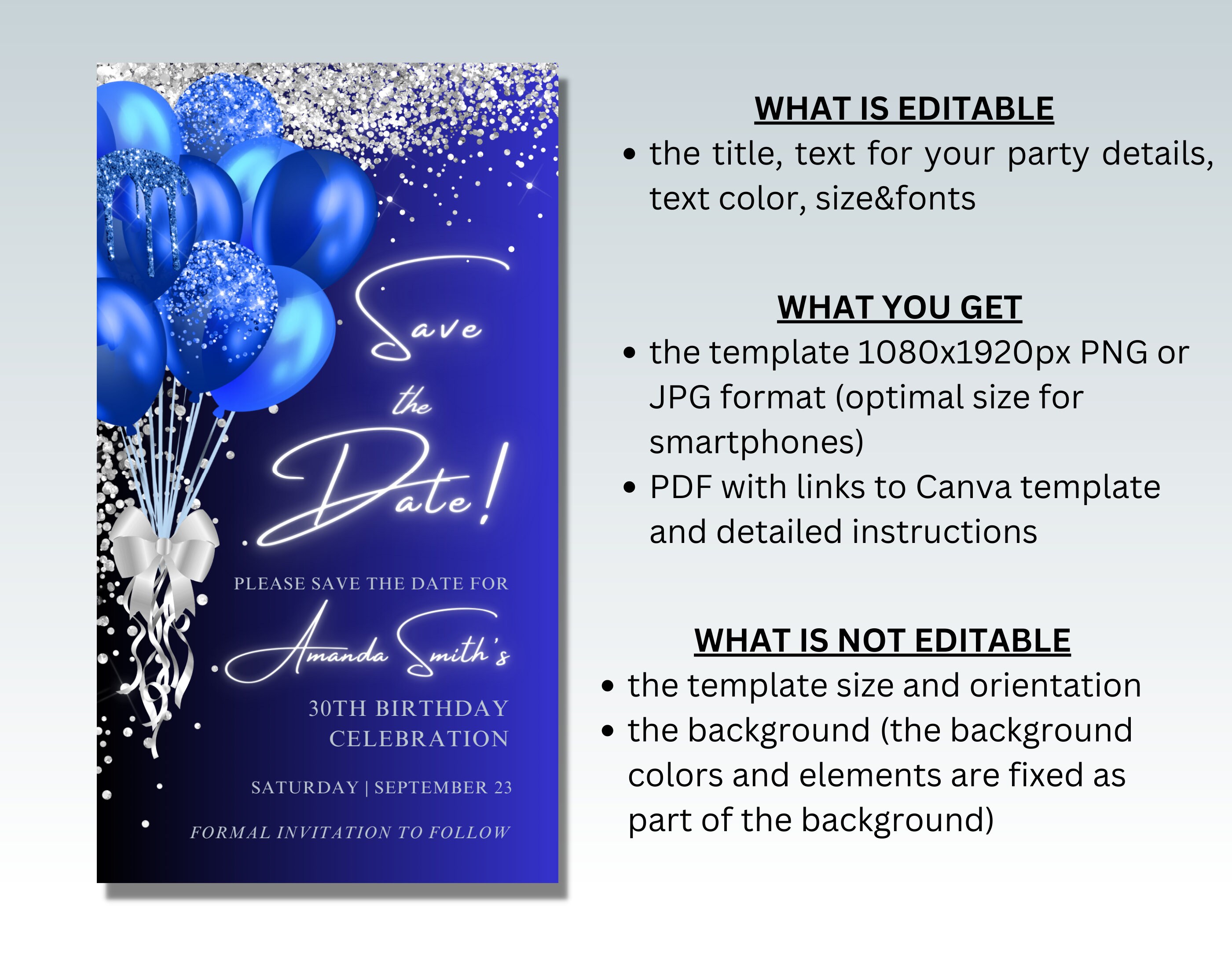 Digital Blue Silver Save the Date Invitation, Phone Text Message Evite ...