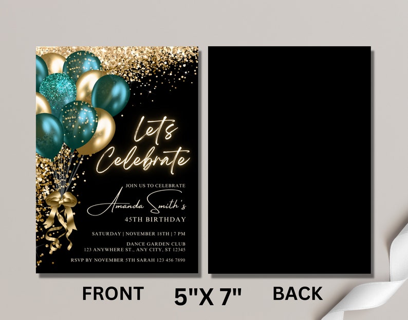 Editable Black Teal Gold Birthday Party Invitation Printable - Etsy